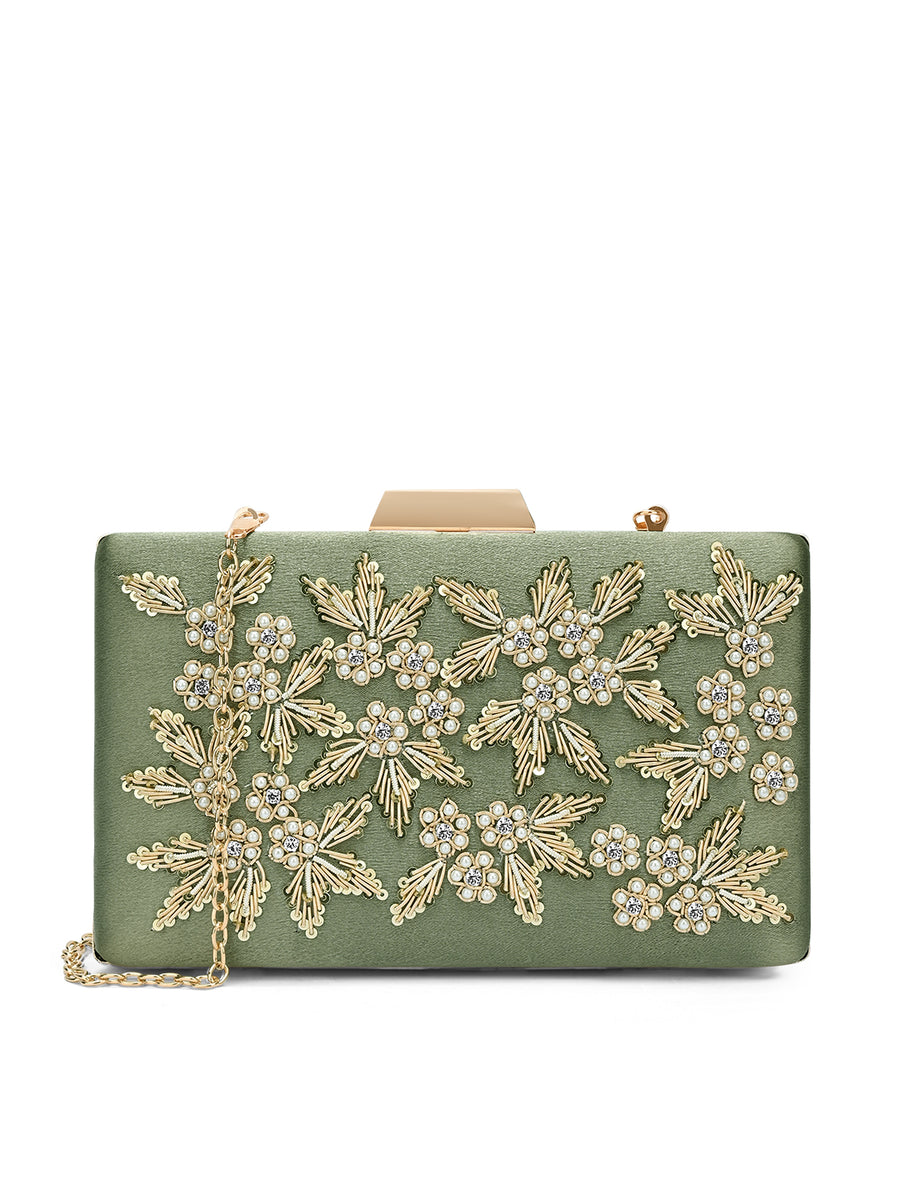 Buy Ogden Embroyidery Large Frame Clutch Green Online – Lavie World