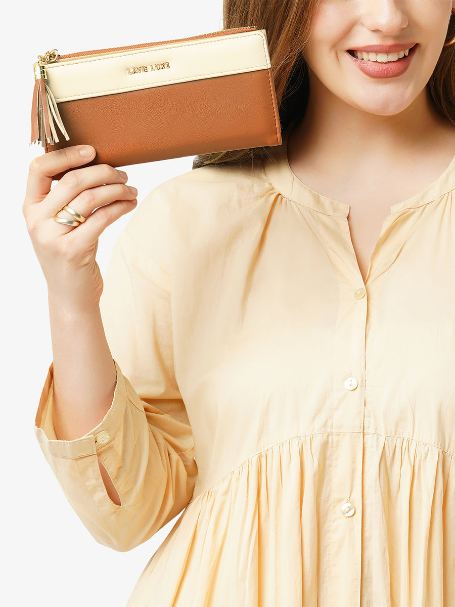 Lavie Luxe Safain24 Tan Large Women's Bifold Wallet – Lavie World